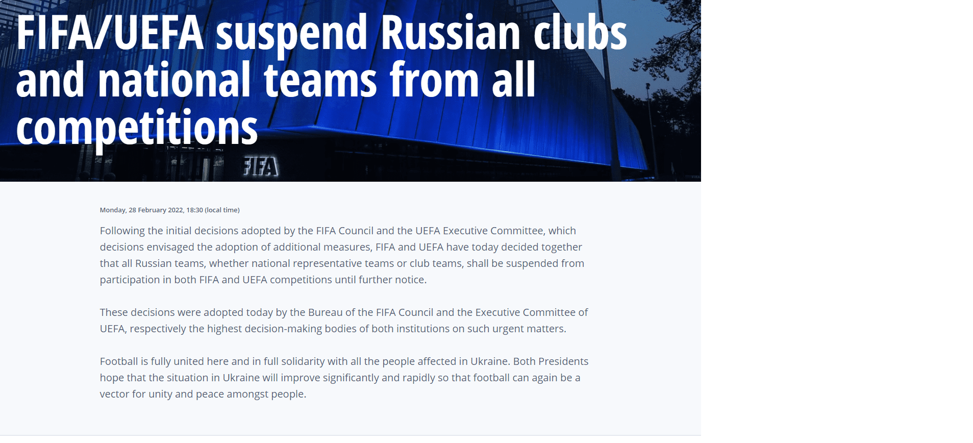 Oficjalnie! FIFA zawiesiła Rosję! Piłkarze nie zagrają w barażach MŚ